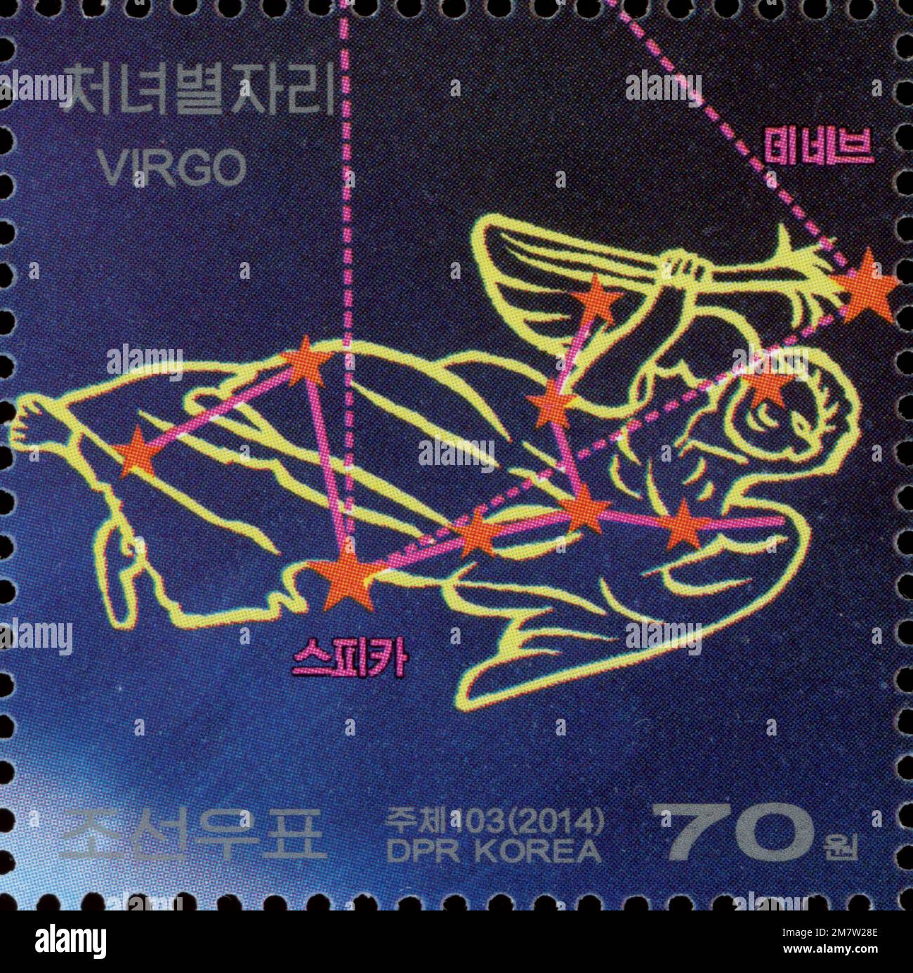 2014 North Korea stamp set. The Milky Way Galaxy. Virgo constellation ...