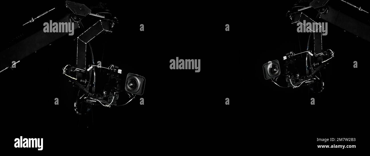 TV Camera broadcast on the crane tripod for shooting or recording and ...