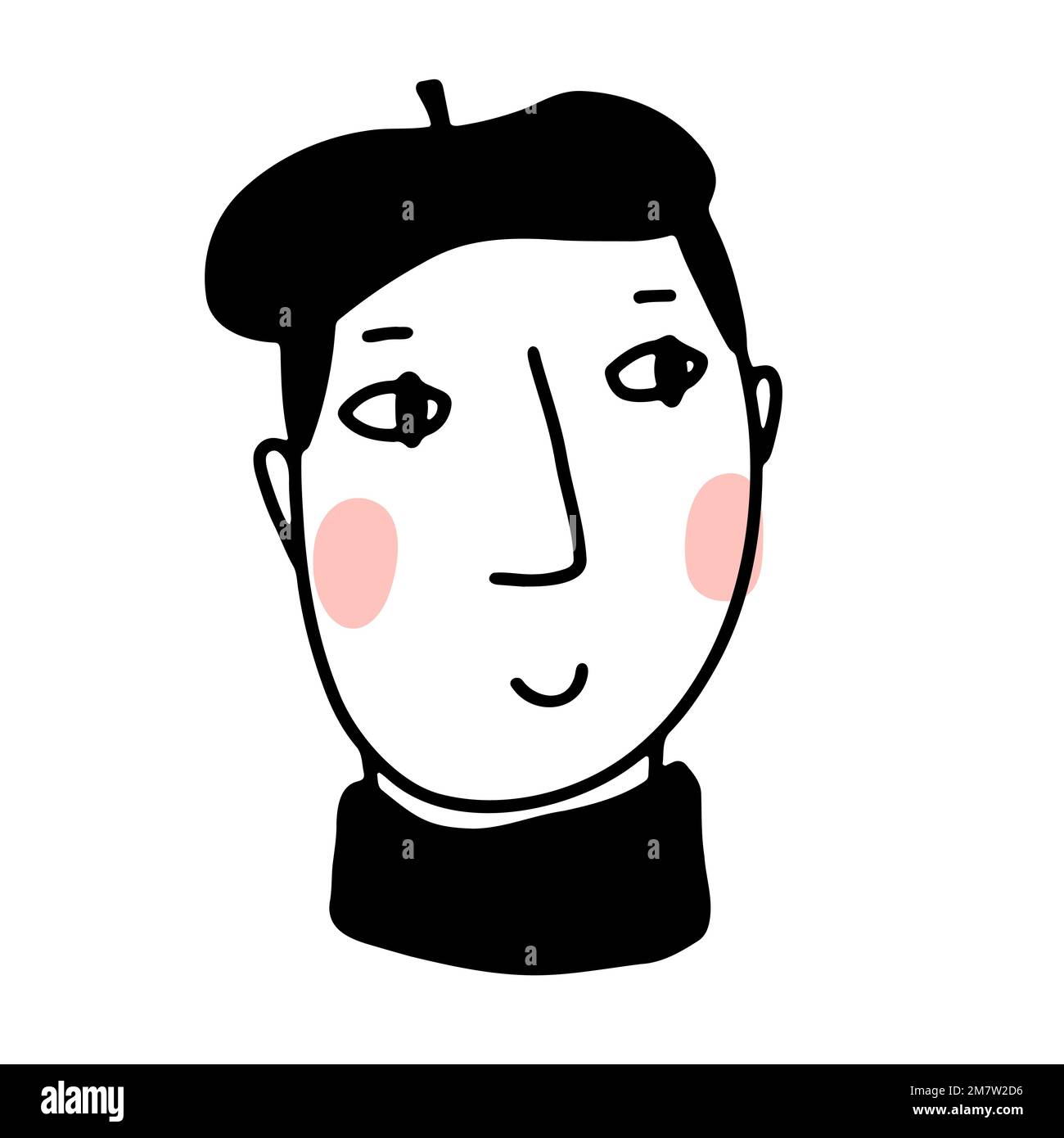 Doodle young pleased guys face. Cartoon young man in the beret. Hand ...