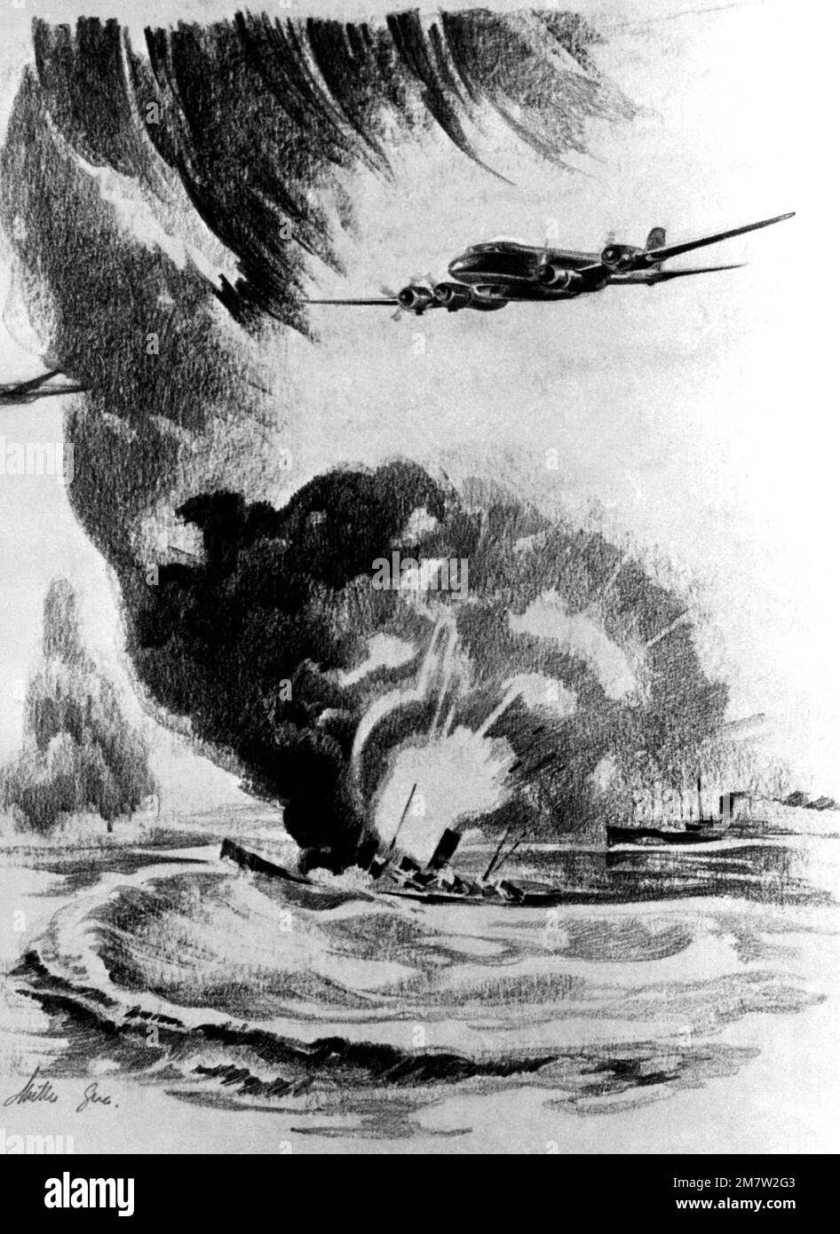 Artwork: "Bomber Attack on a British Convoy" Artist: Muller-Gera ...