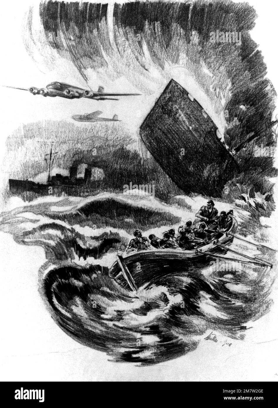 Artwork: "FW-200 Sinking a British Ship" Artist: Muller-Gera. Country ...