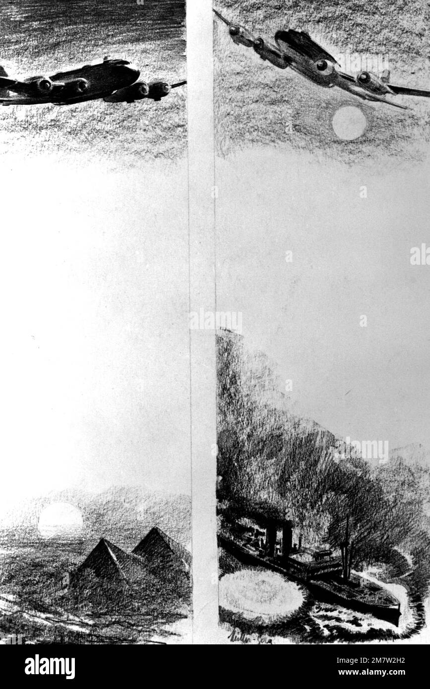 Artwork: "Bomber Attack in a Ship and FW-200 Flying Over the Pyramids ...