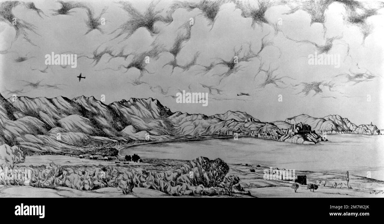 Artwork: "Airfield on Corsica" Artist: Rudolph Von Ripper. Country ...