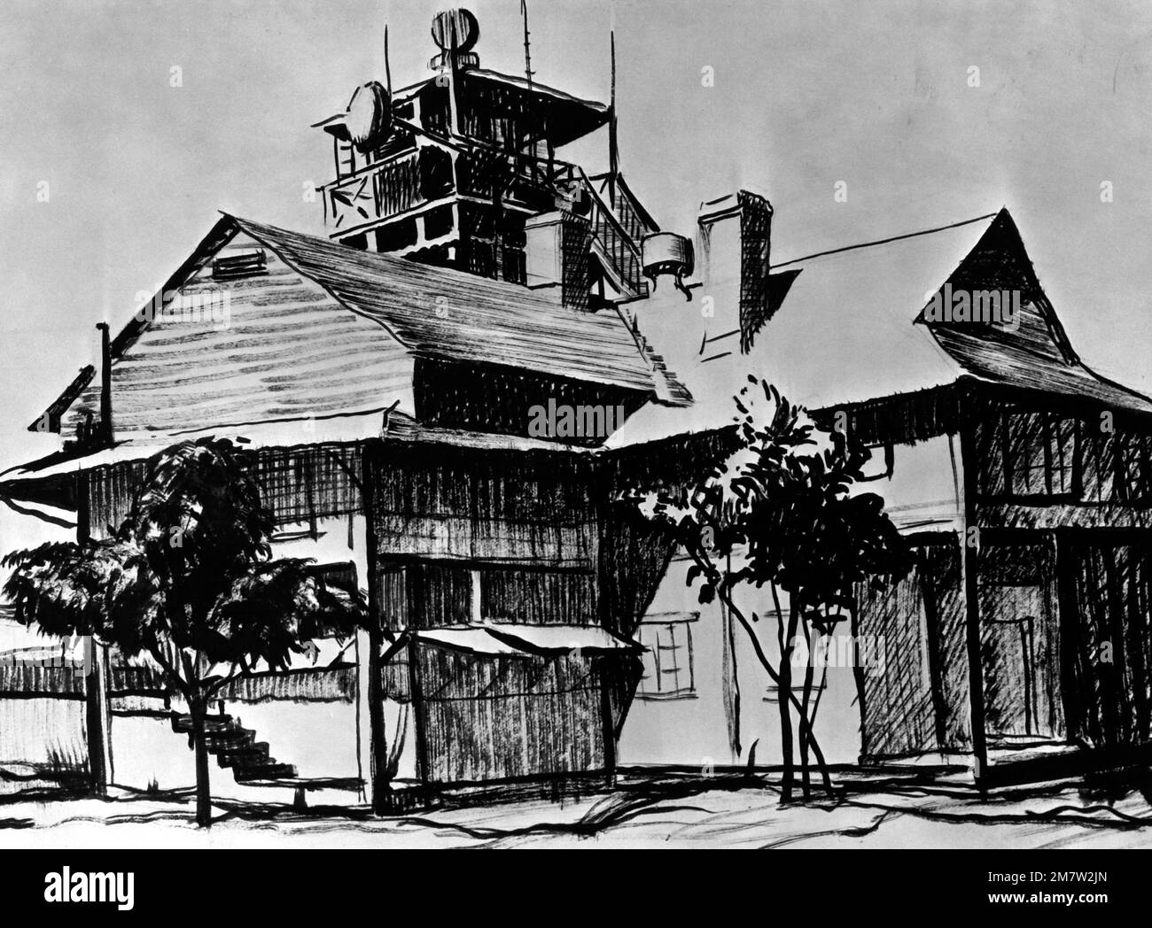 Artwork: "The Operations Building at Sookerating" Artist: Jim Scott ...