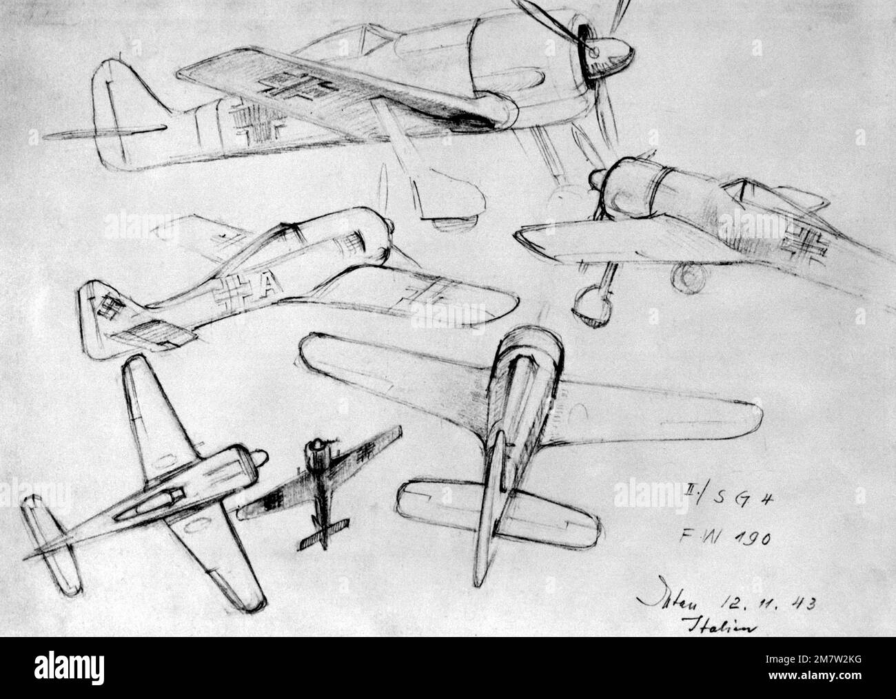 Artwork: "Sketches of an FW-190"Artist: Ernst Datan. Country: Unknown ...