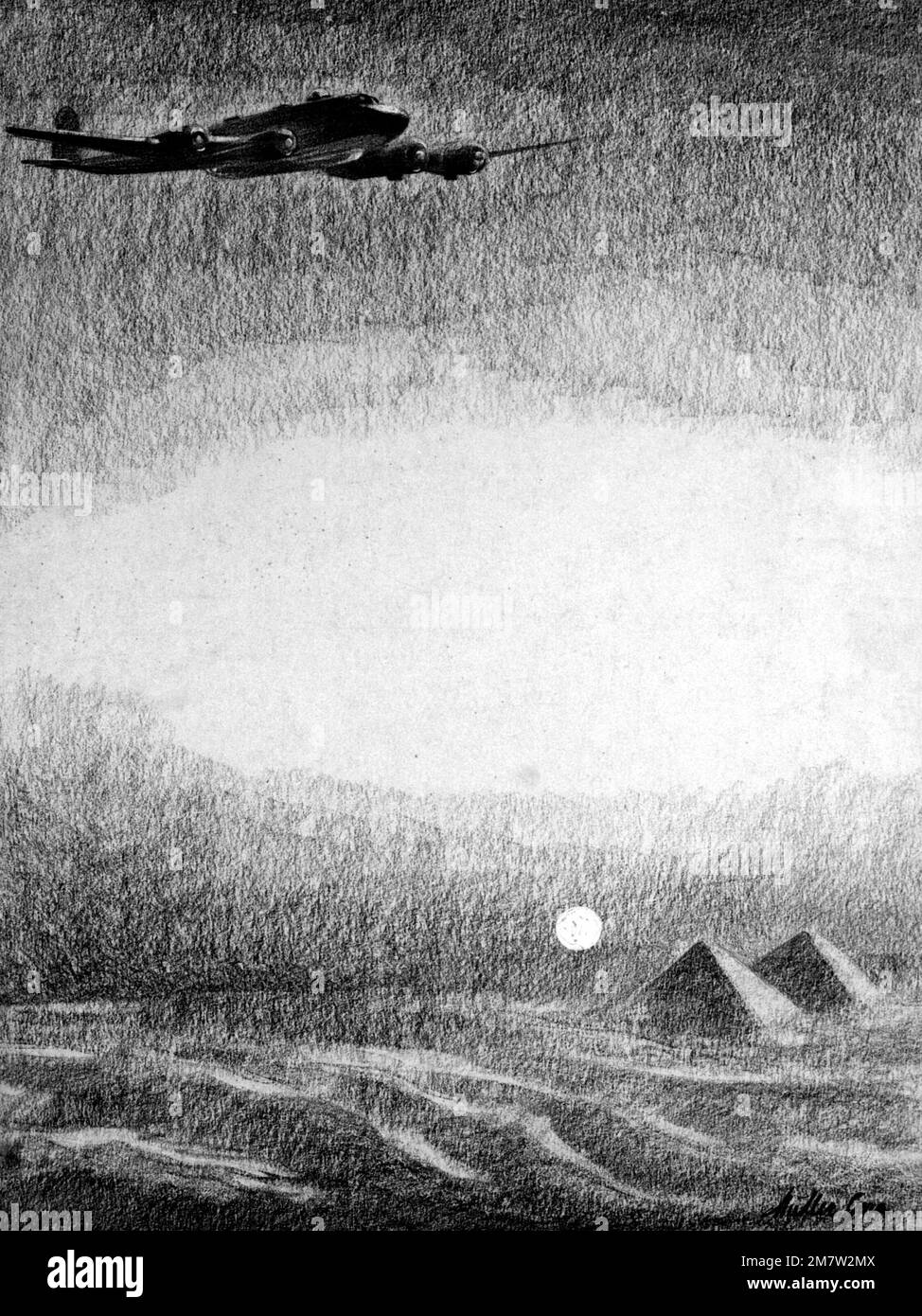 Artwork: "German Bomber Over the Pyramids" Artist: Muller-Gera. Country ...