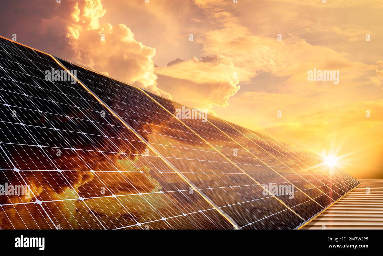 Solar panels reflect sparkling light From the sun ,Clean energy and ...