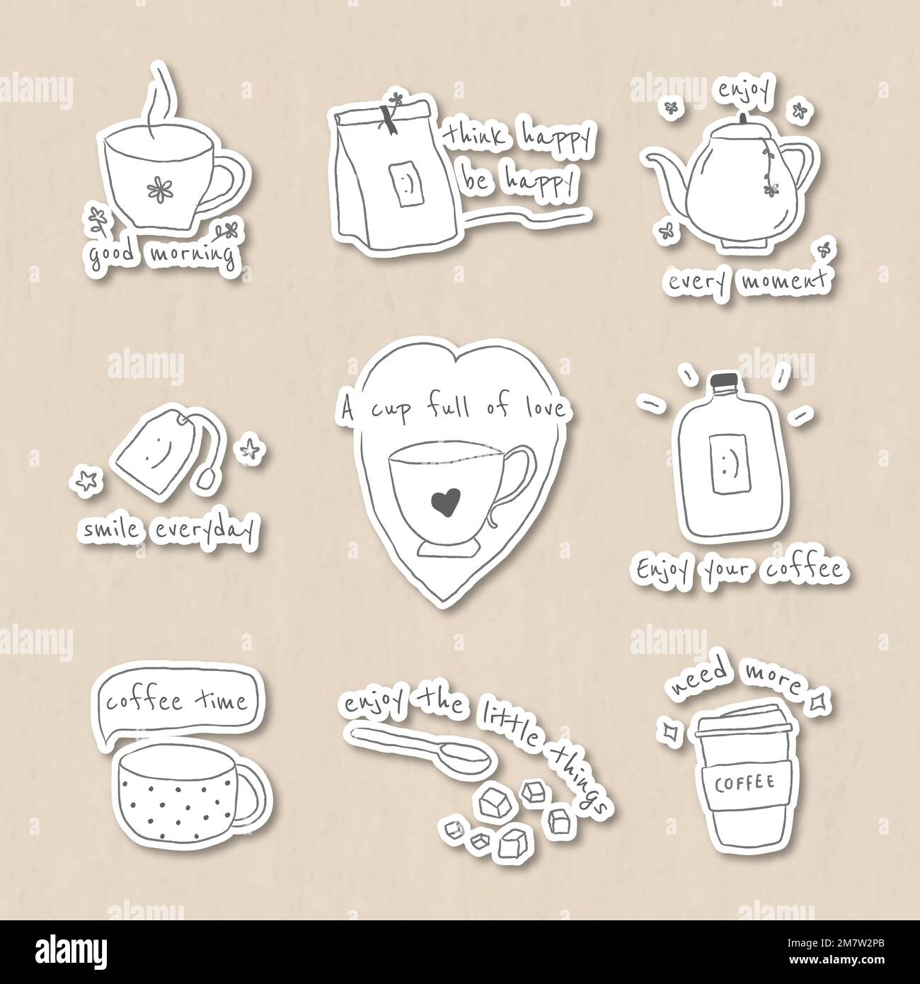 Cute coffee doodle journal sticker set vector Stock Vector Image & Art ...