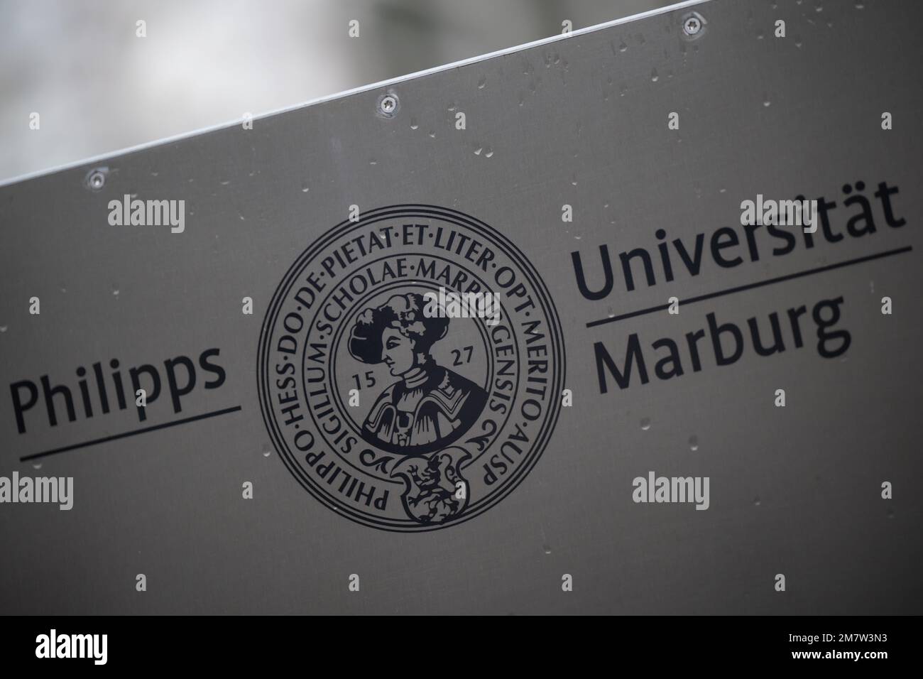 Marburg, Germany. 10th Jan, 2023. A sign with the logo of Philipps ...