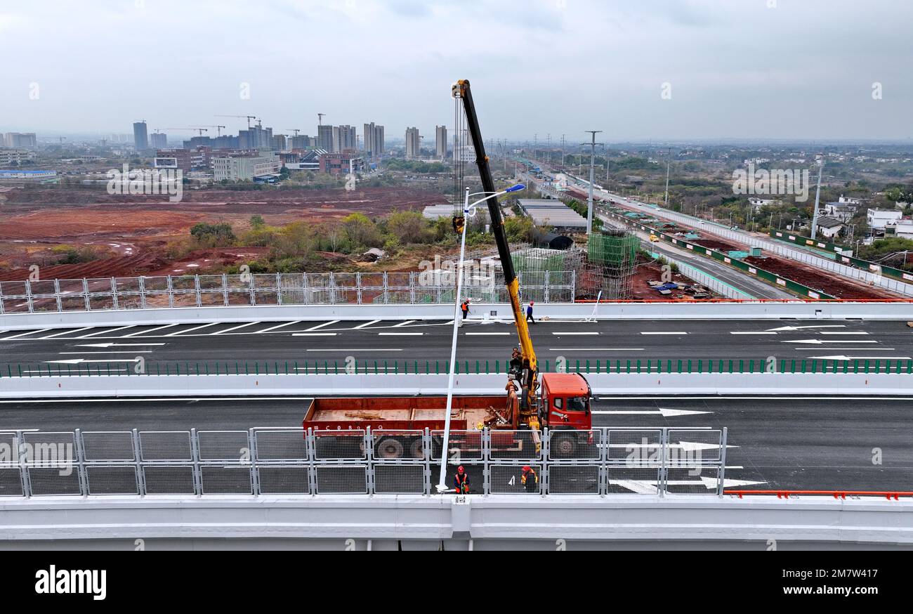 Aerial photo shows the construction site of Rongjiang 3rd Road ...