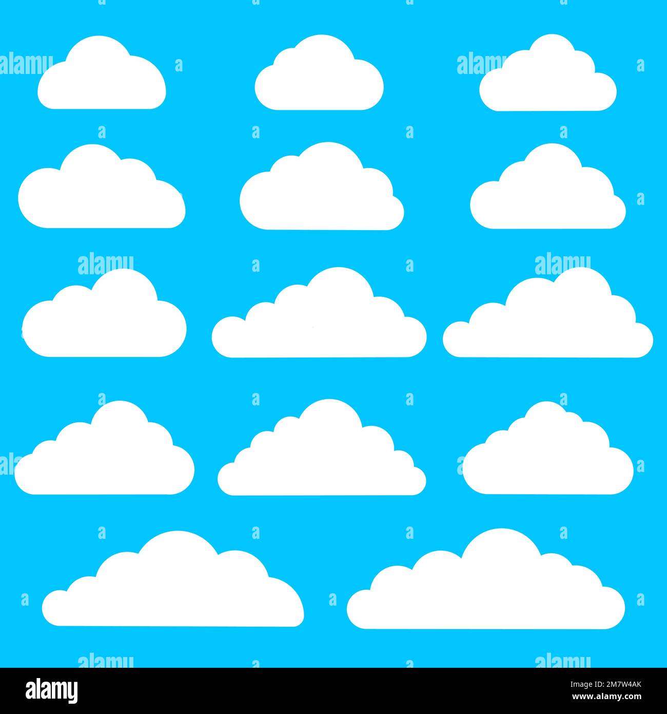Set of cloud icons on blue background. Collection of different cloud ...