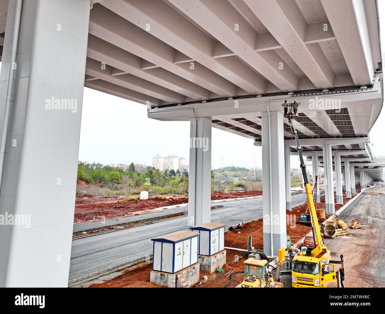 Aerial photo shows the construction site of Rongjiang 3rd Road ...