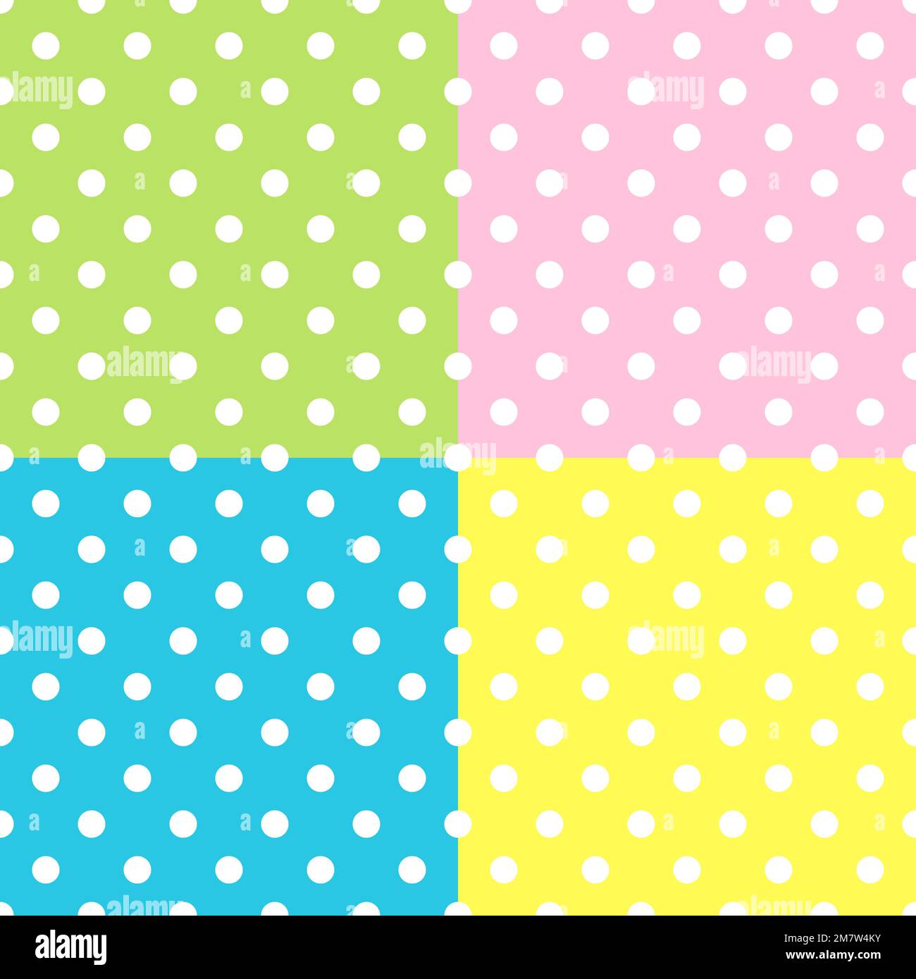 Seamless Patterns, White Polka Dots on red, yellow, blue, green ...