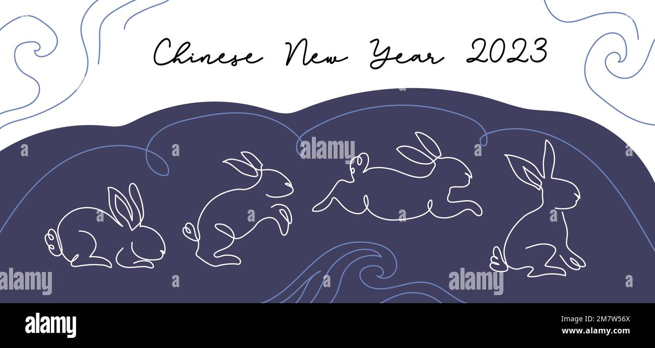 Chinese new year 2023 banner with running, jumping rabbit. Chinese ...