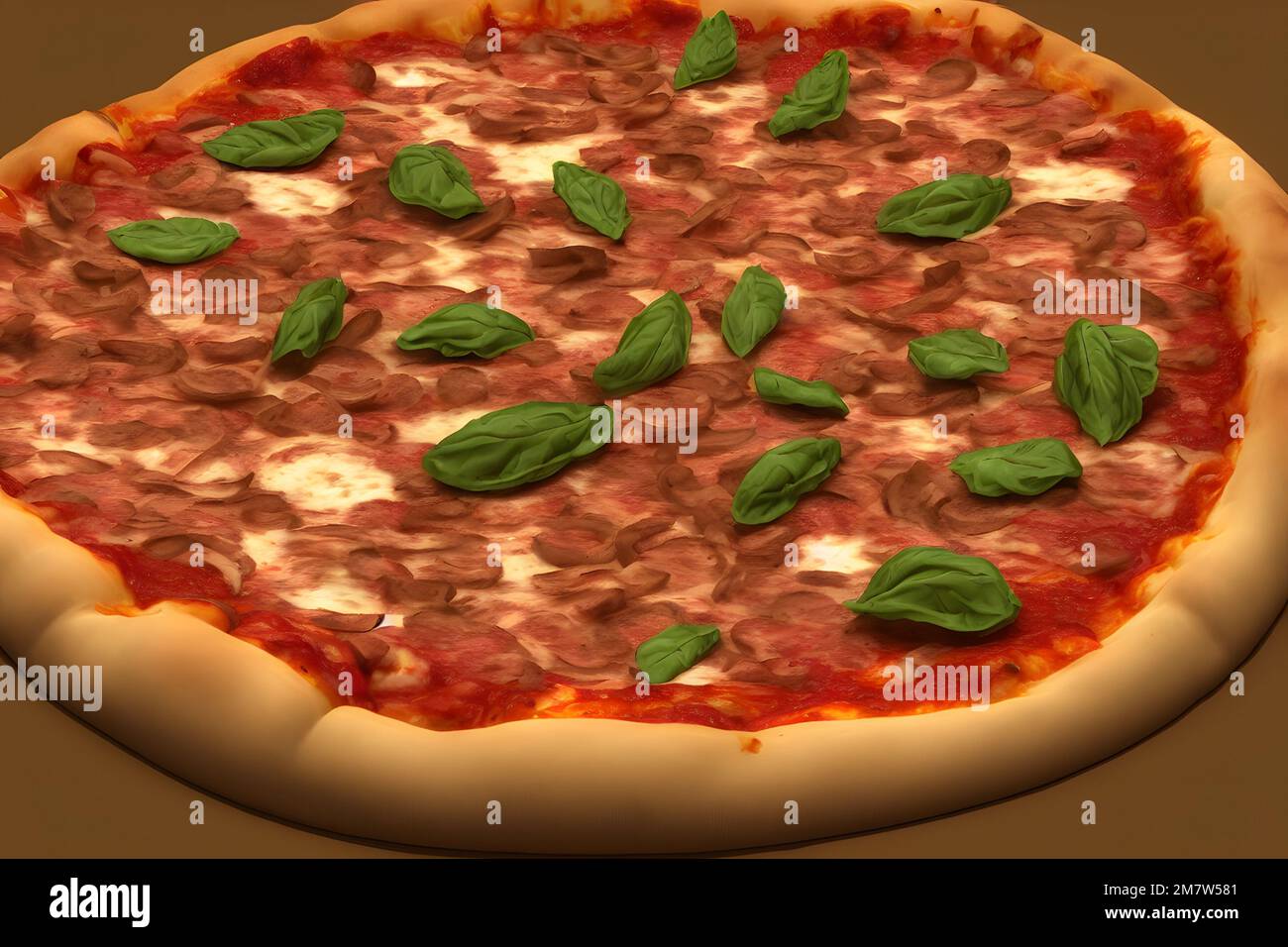 3d render illustration of a pizza with cheese and meat Stock Photo - Alamy