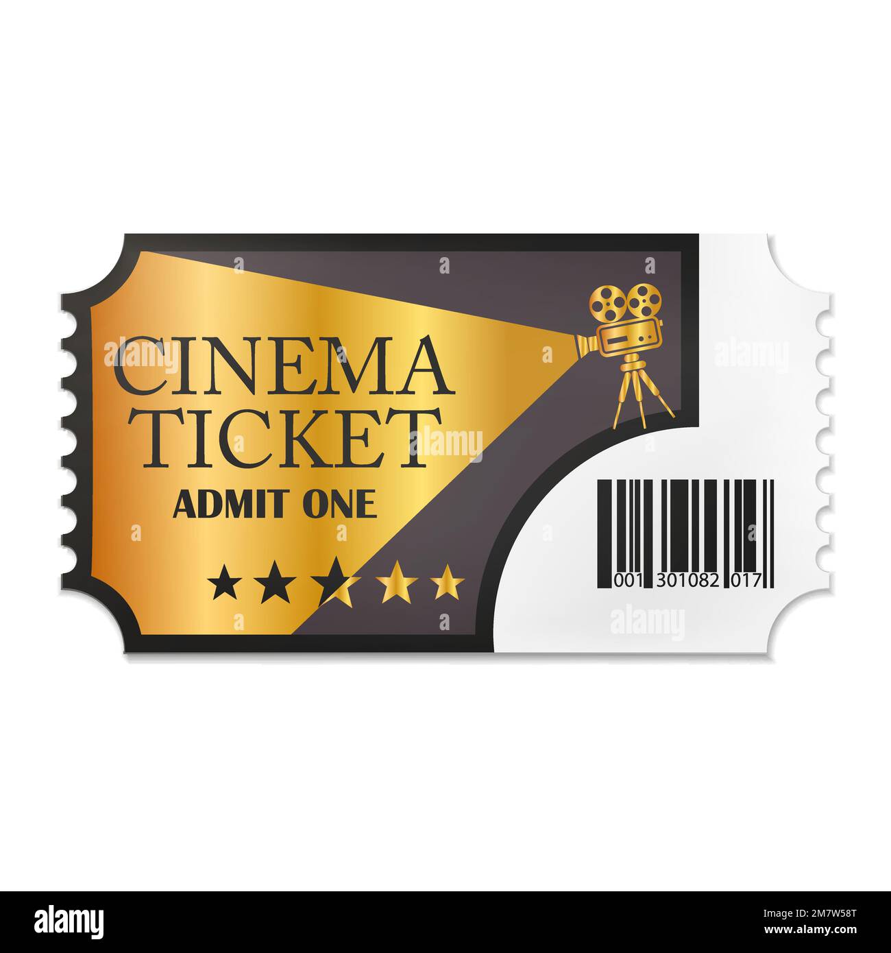 Designed retro cinema ticket close up top view isolated on white ...