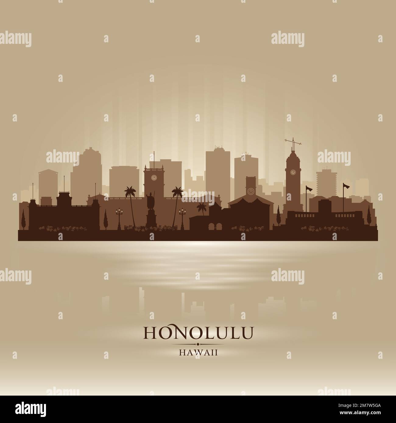 Honolulu Hawaii city skyline vector silhouette illustration Stock ...