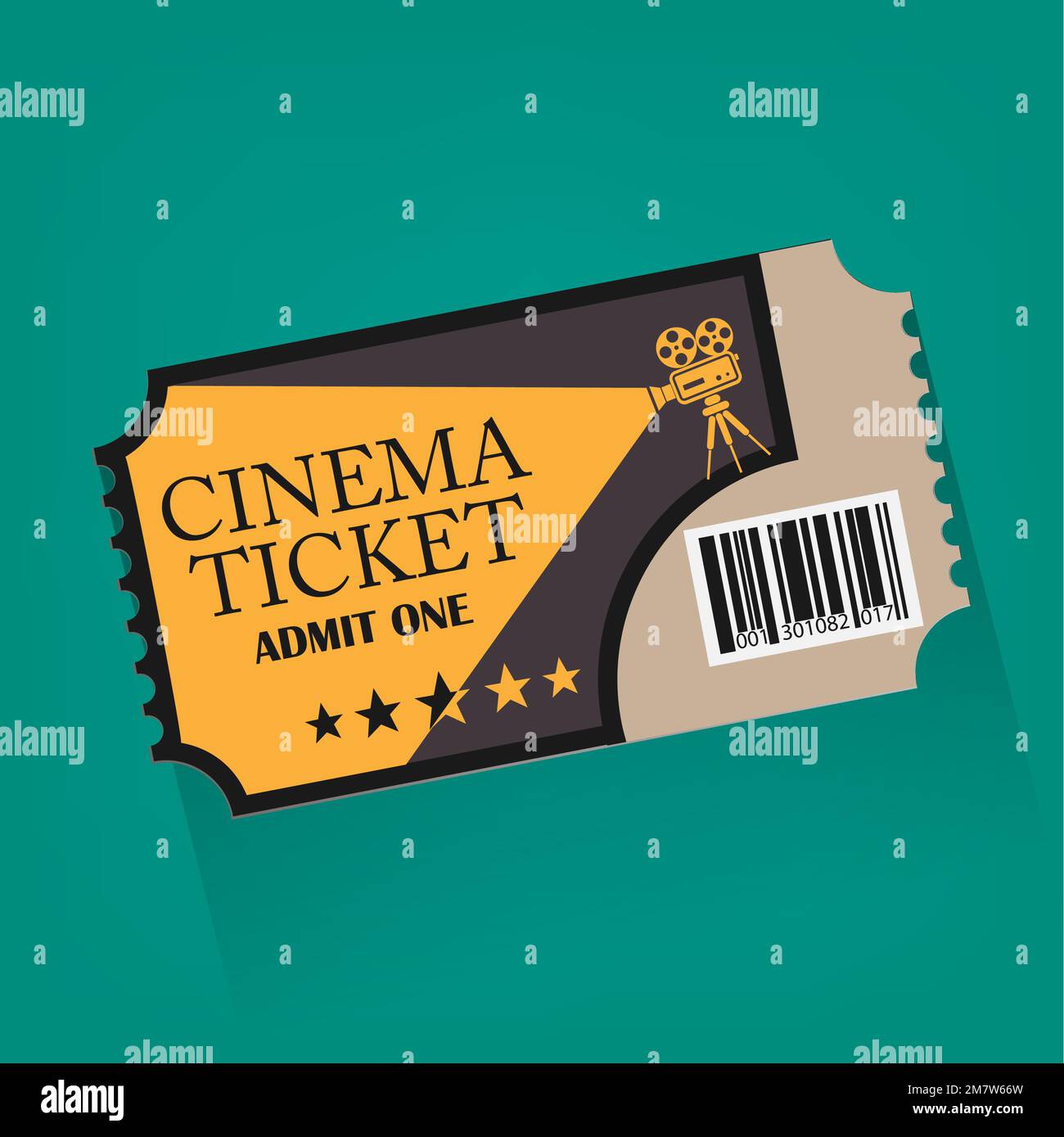 Retro cinema ticket icon with long shadow. Vector illustration. Eps 10 ...