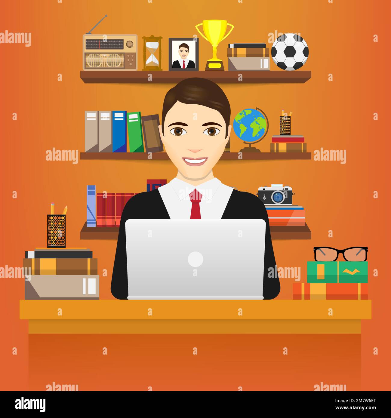 Man with laptop. Business man in a suit working on a laptop computer at ...