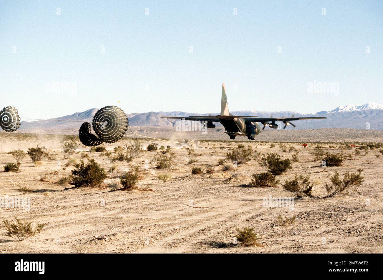 A Low Altitude Parachute Extraction System (LAPES) drop is executed by ...