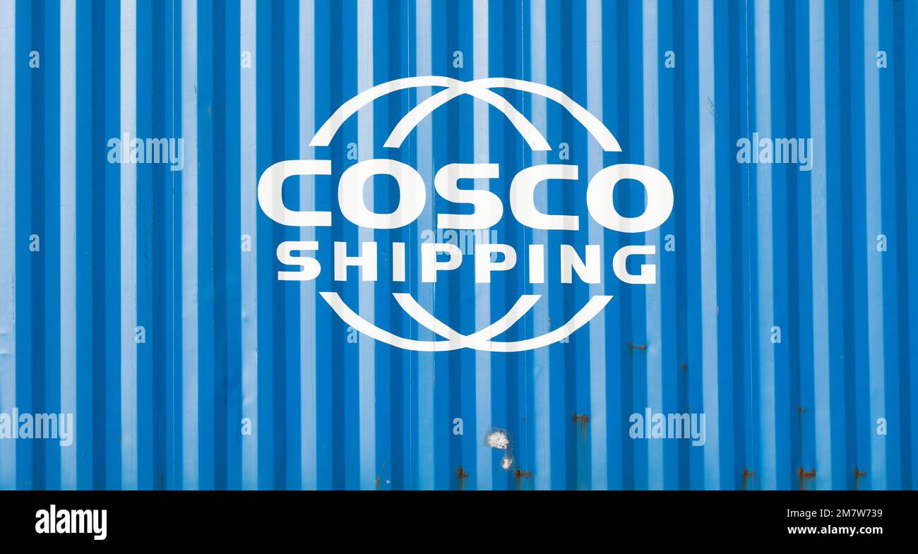 Horb Am Neckar, Germany. 10th Jan, 2023. A container with the logo of ...