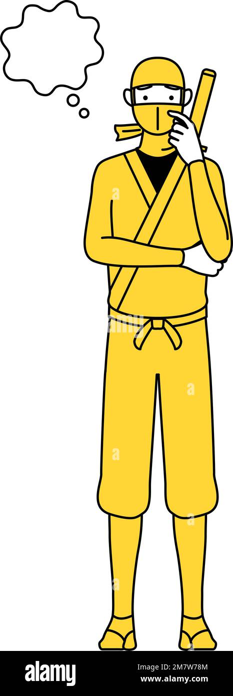 A man dressed up as a ninja thinking while scratching his face Stock ...