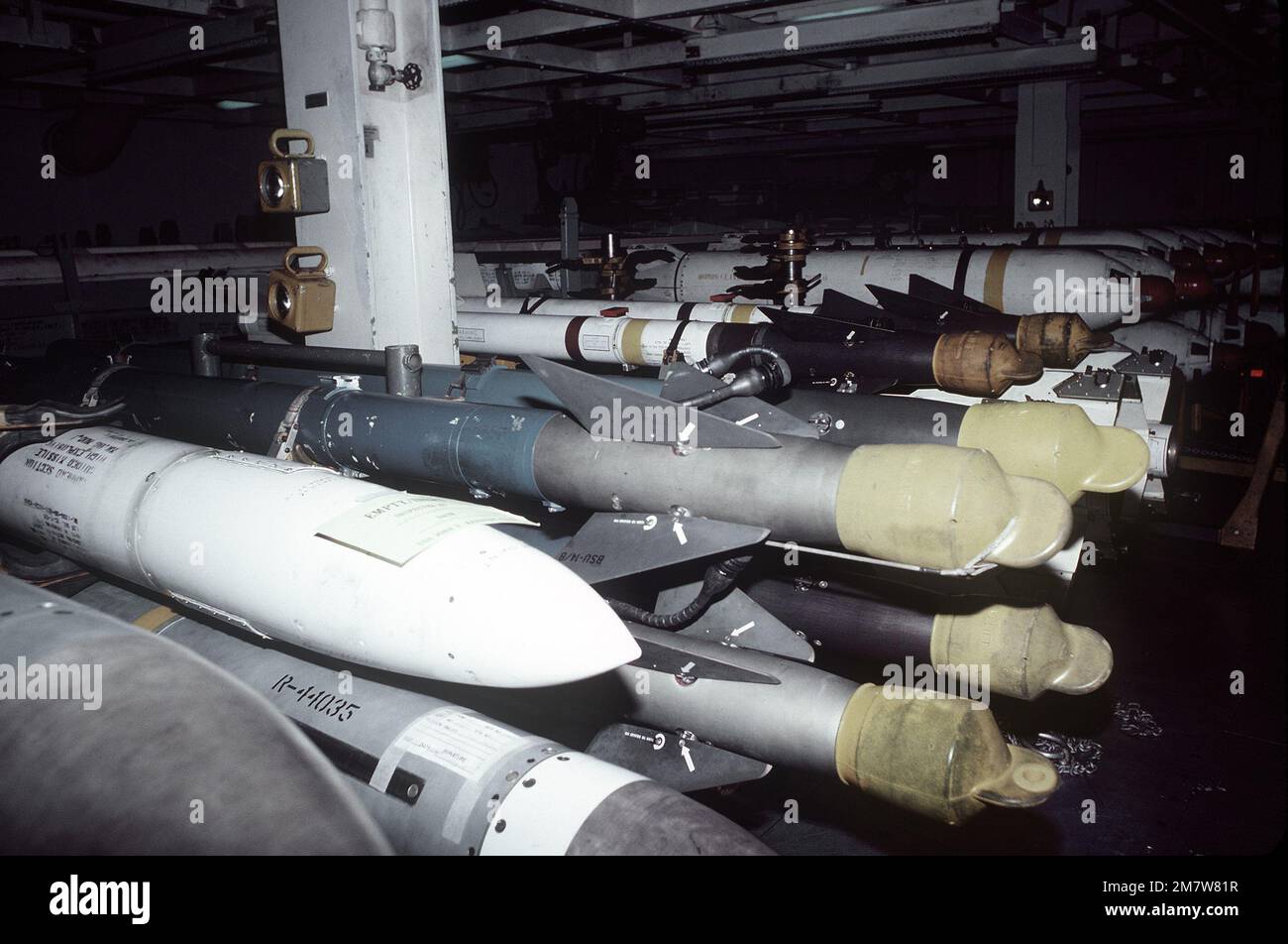 A view of the air launch missile room aboard the aircraft carrier USS ...