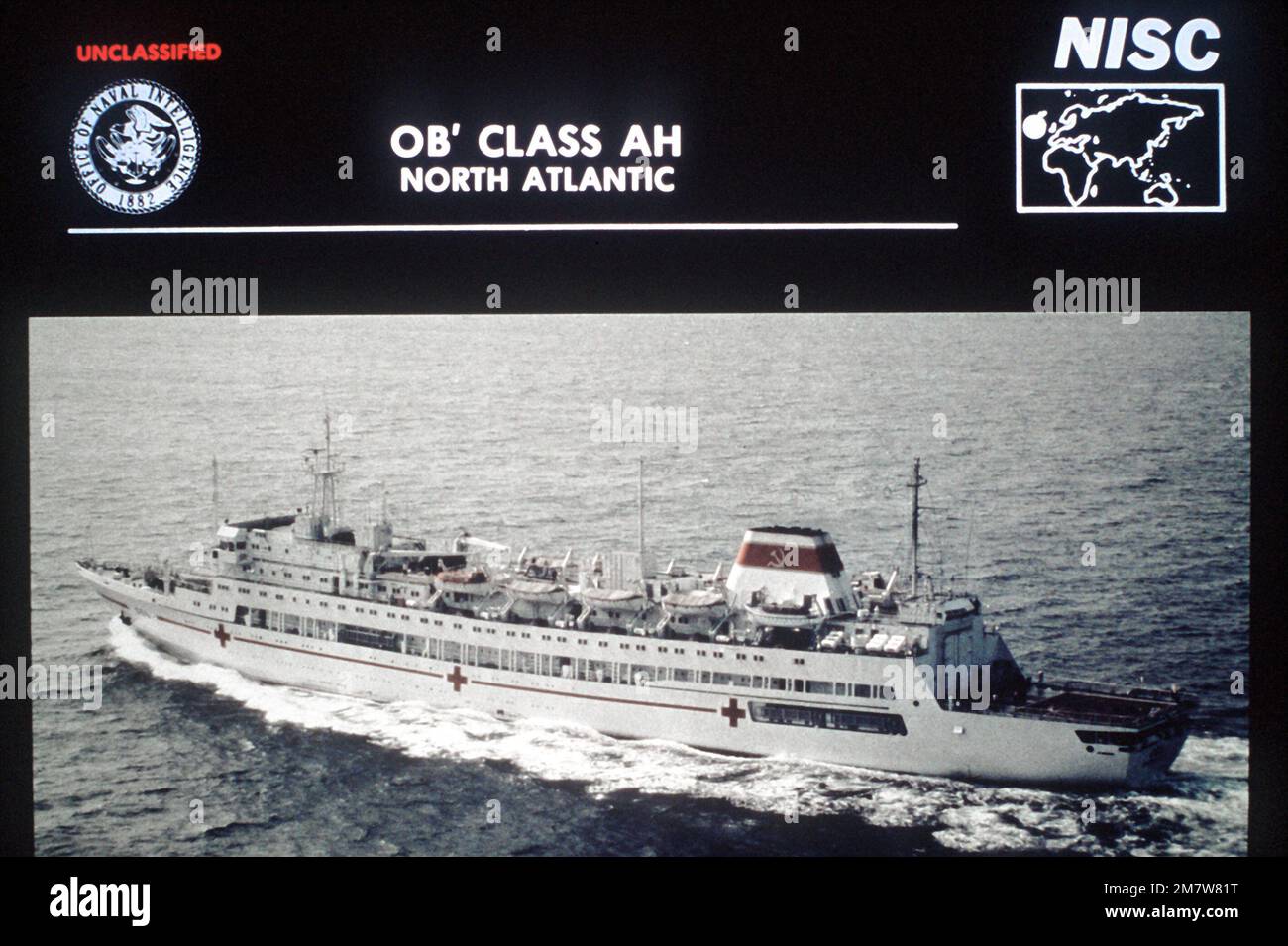 An aerial port quarter view of Soviet Ob' class hospital ship underway ...