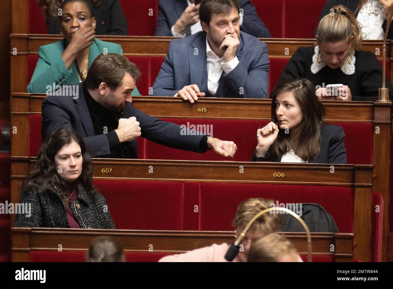 Deputies, Ugo Bernalicis and Marie-Charlotte Garin attend a session of ...
