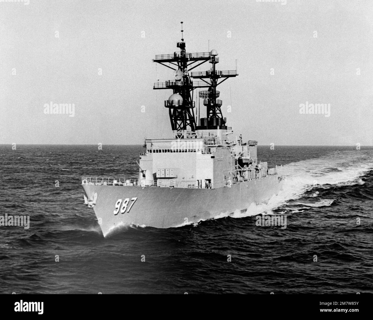 An aerial port bow view of the destroyer USS O'BANNON (DD-987) underway ...