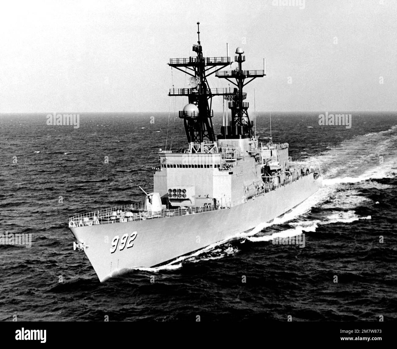 Aerial port bow view of the destroyer USS FLETCHER (DD-992) underway. Country: Unknown Stock ...