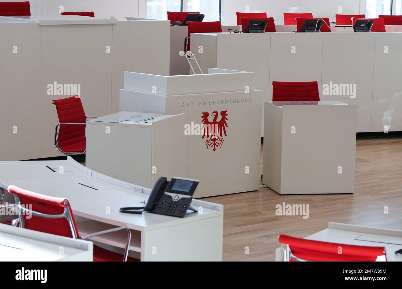 Potsdam, Germany. 10th Jan, 2023. The lectern in the plenary hall of ...