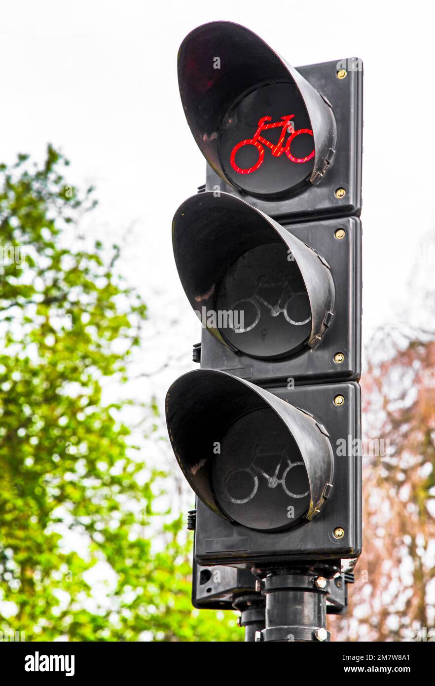 Red light on traffic lights for bicycles Stock Photo - Alamy