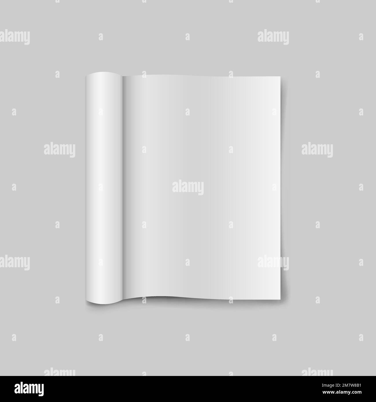 Blank open magazine template with rolled pages. isolated on white ...