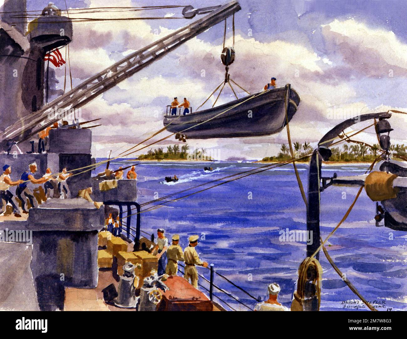 Artwork: "Guns for the Marines - Funafuti" Artist: Dwight C. Shepler ...