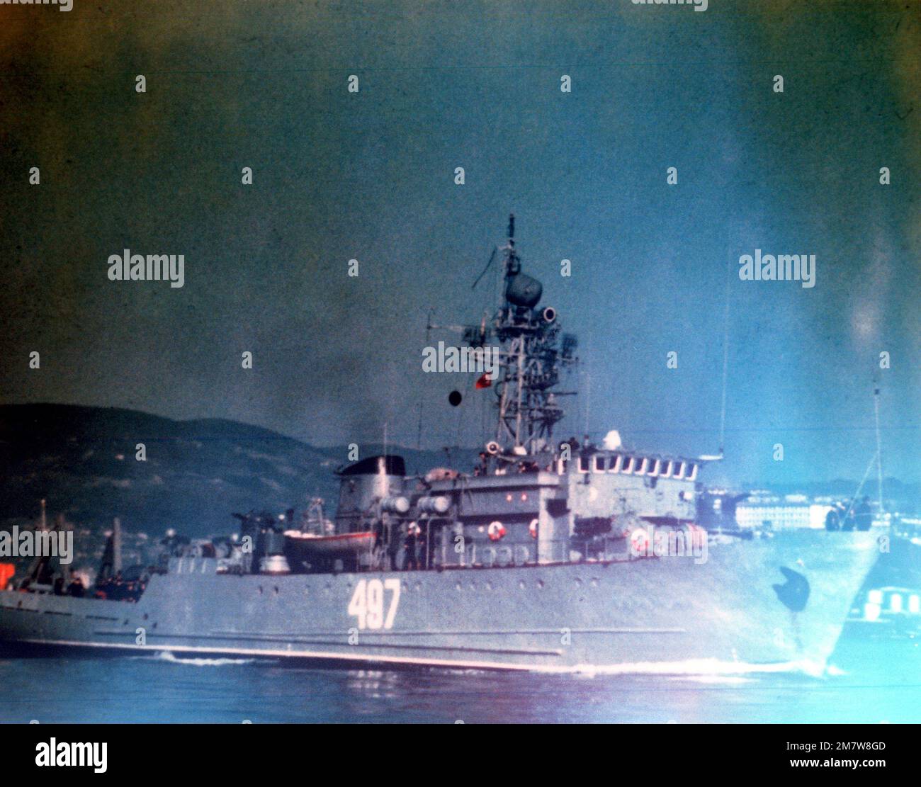 An aerial port bow view of a Soviet Delta III class nuclear-powered ...