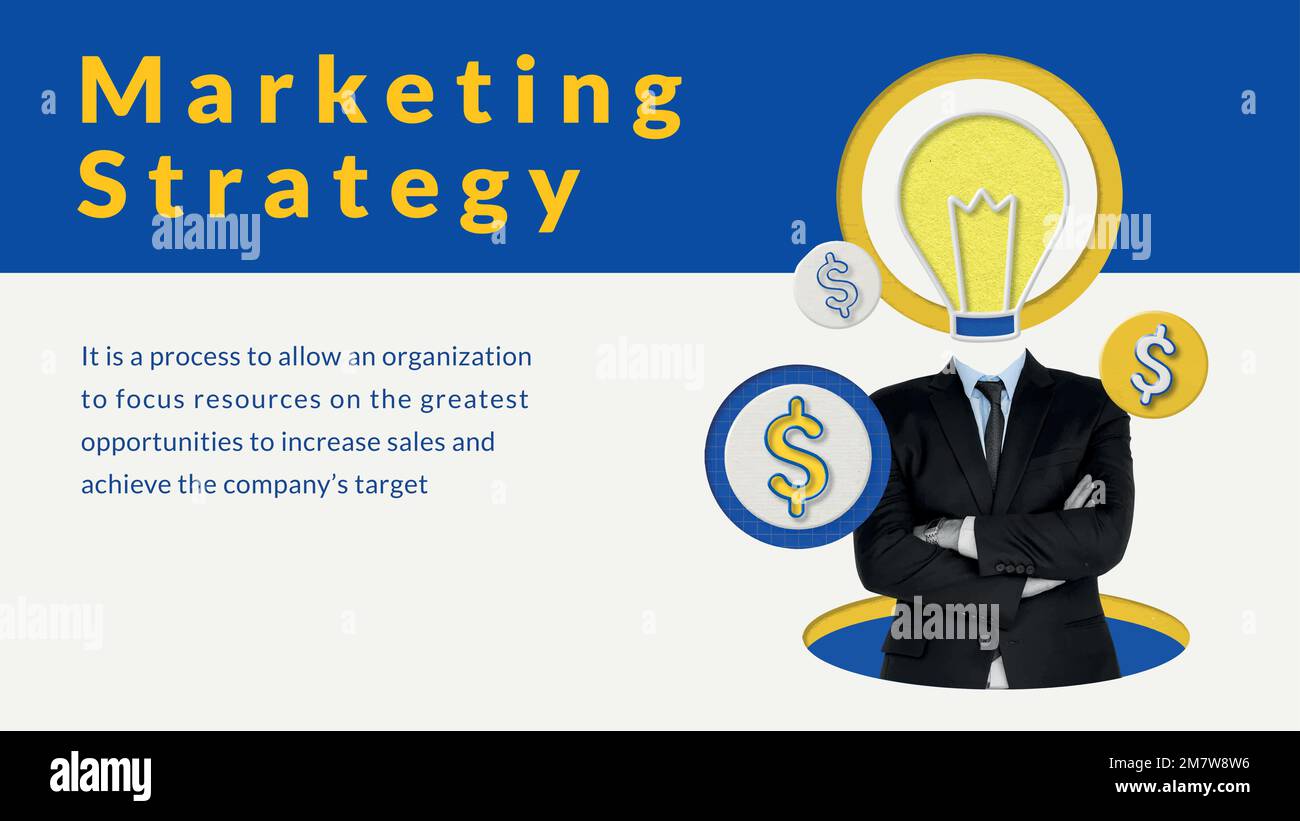 Editable marketing strategy template vector with businessman and ...