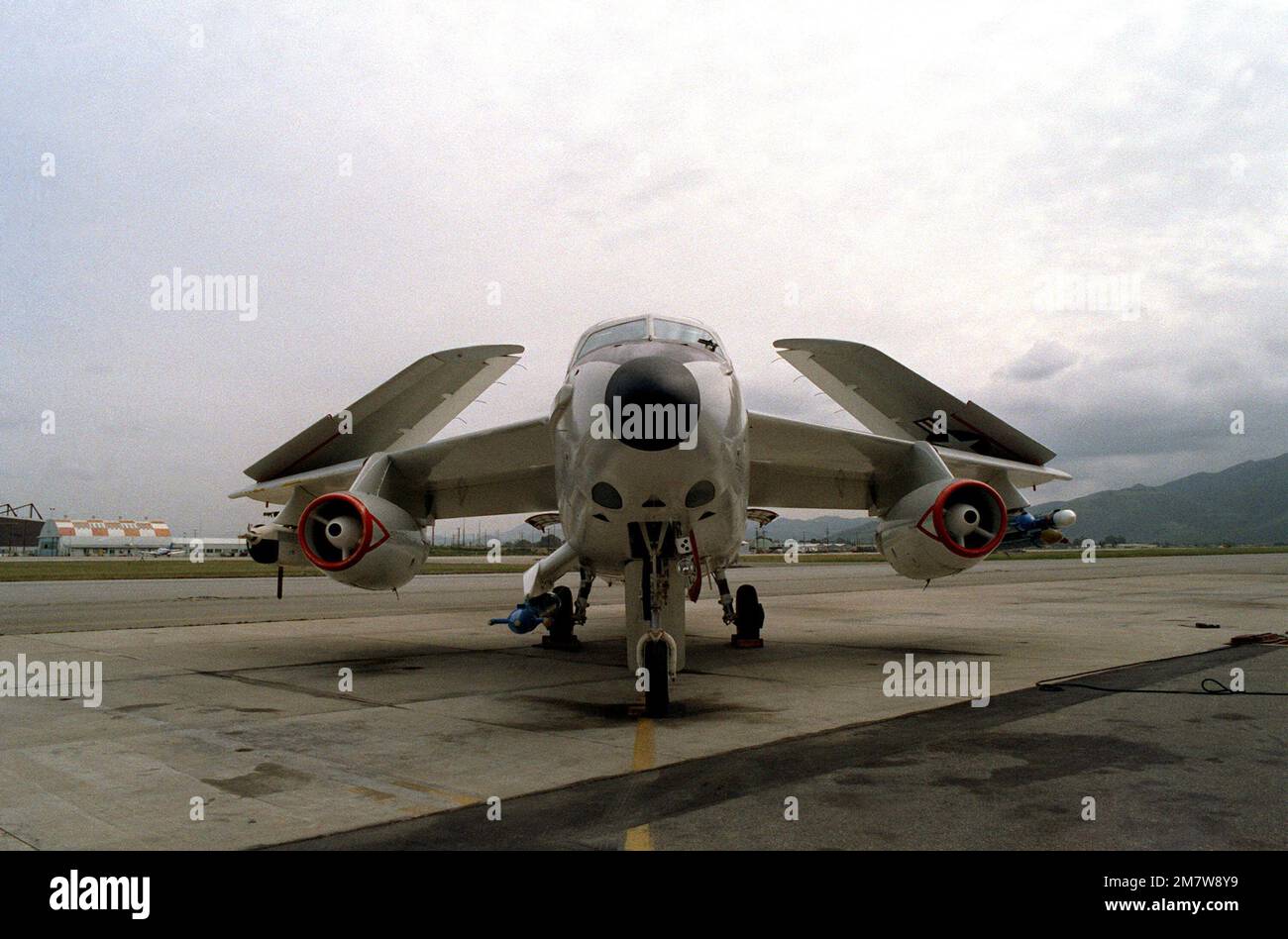 A front view of an A-3 Skywarrior aircraft equipped with electronic ...