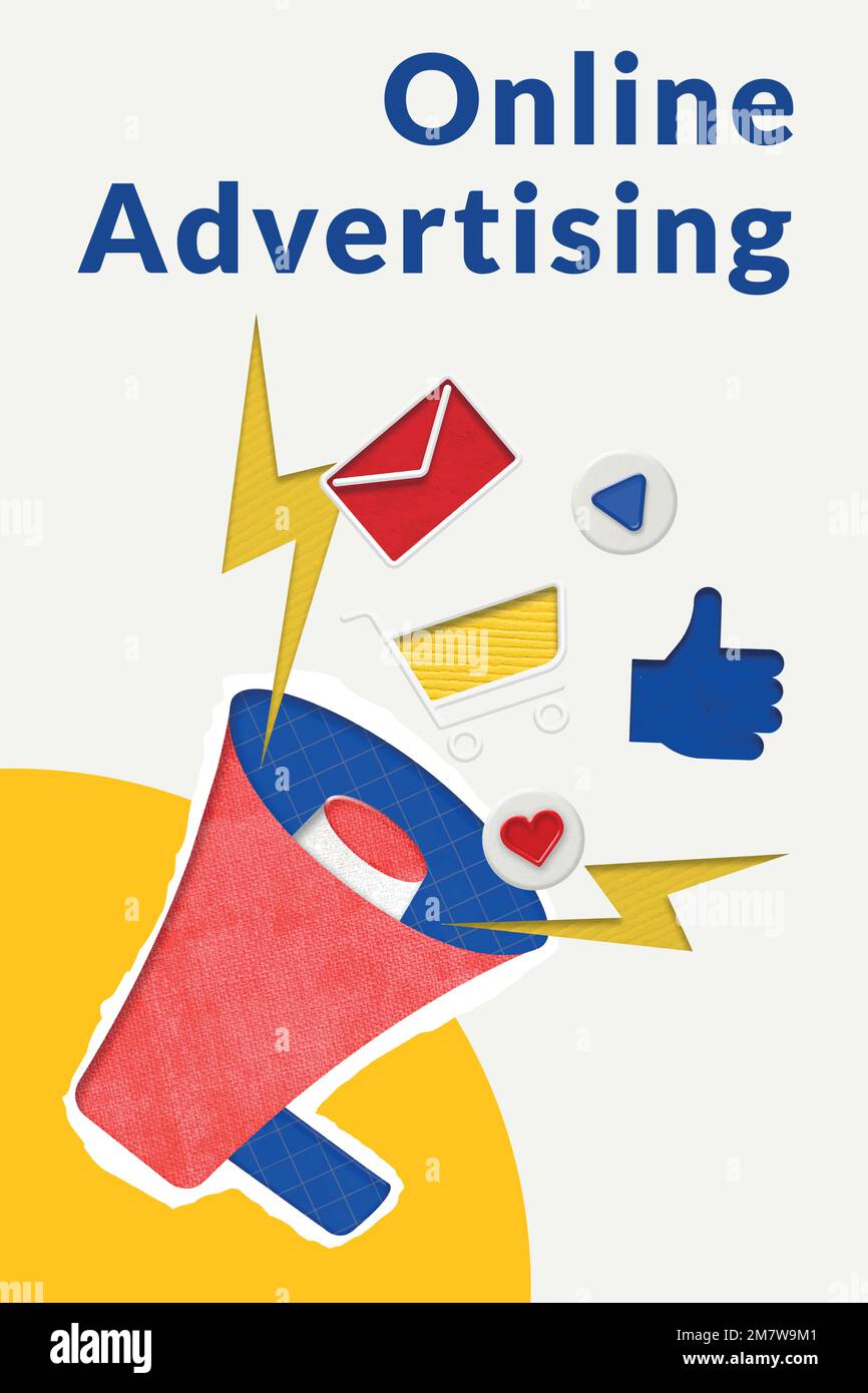 Editable online advertising template vector with megaphone for e ...