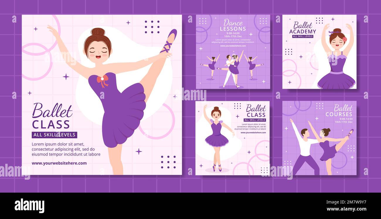 Ballet or Ballerina Social Media Post Flat Cartoon Hand Drawn Templates ...