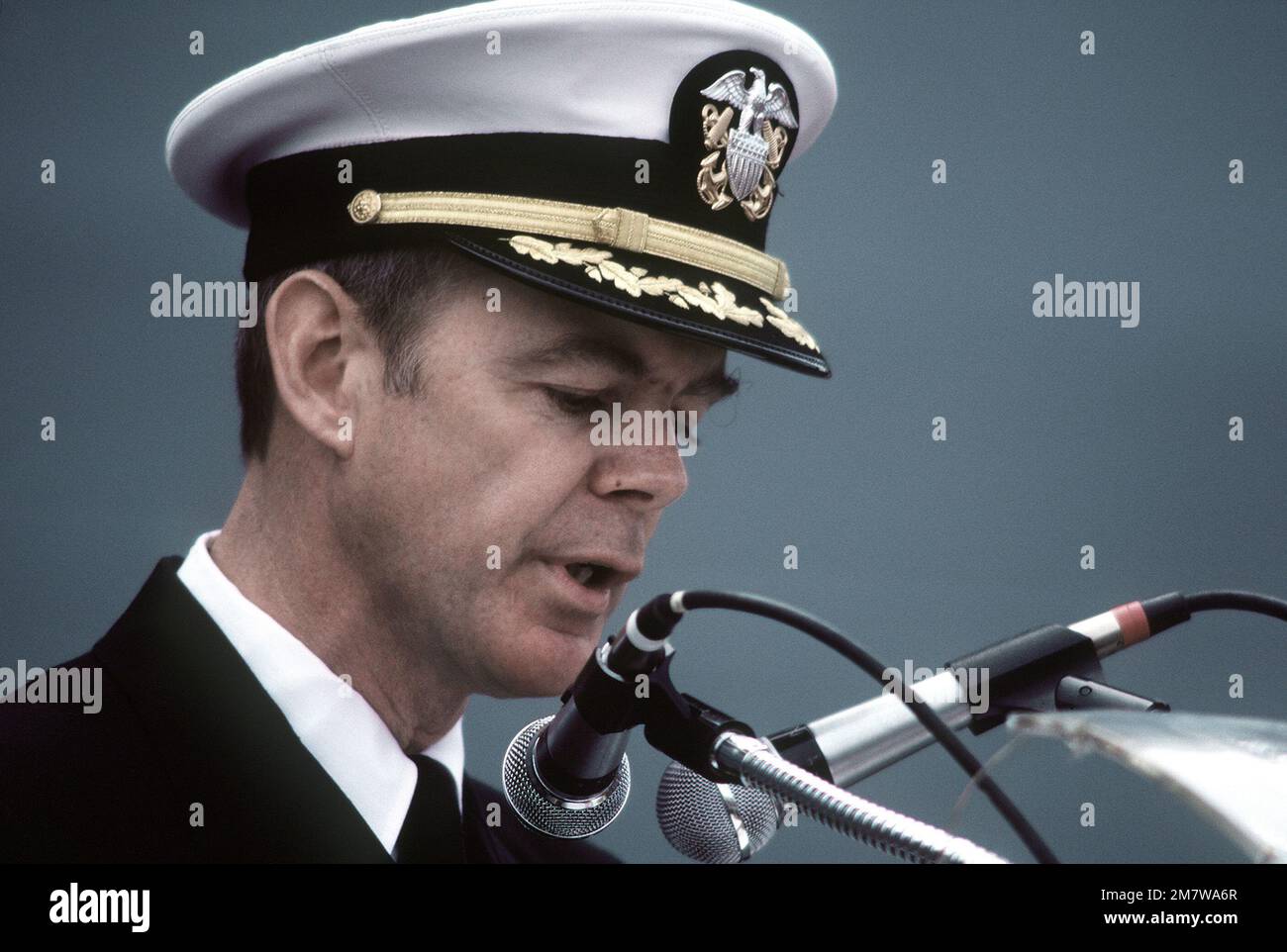 CAPT Martin Hill, supervisor of shipbuilding, speaks to the guests ...