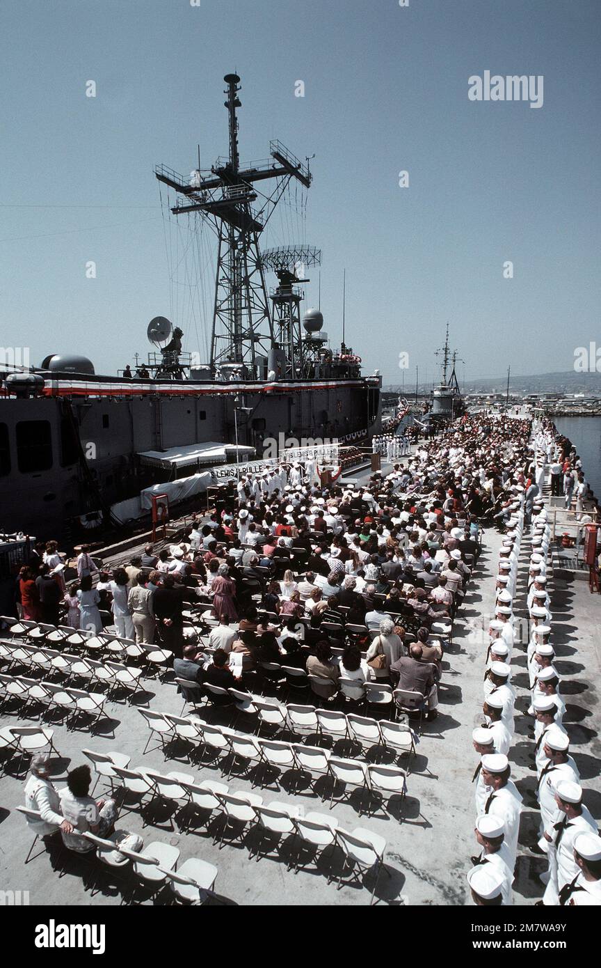 A view of the crowd attending the commissioning ceremony for the guided ...