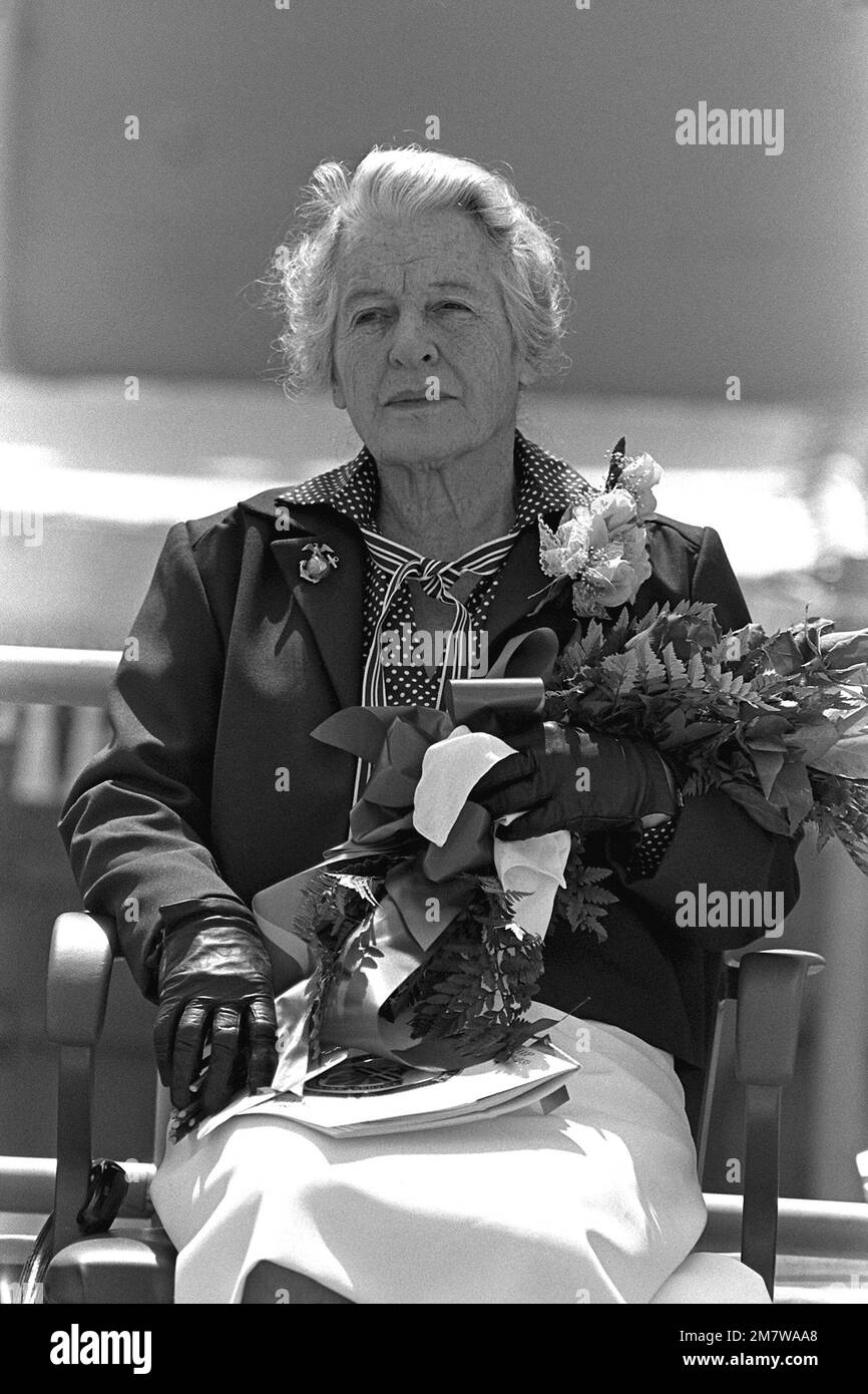 Mrs. Lewis B. Puller, ship's sponsor, at the commissioning ceremony for ...