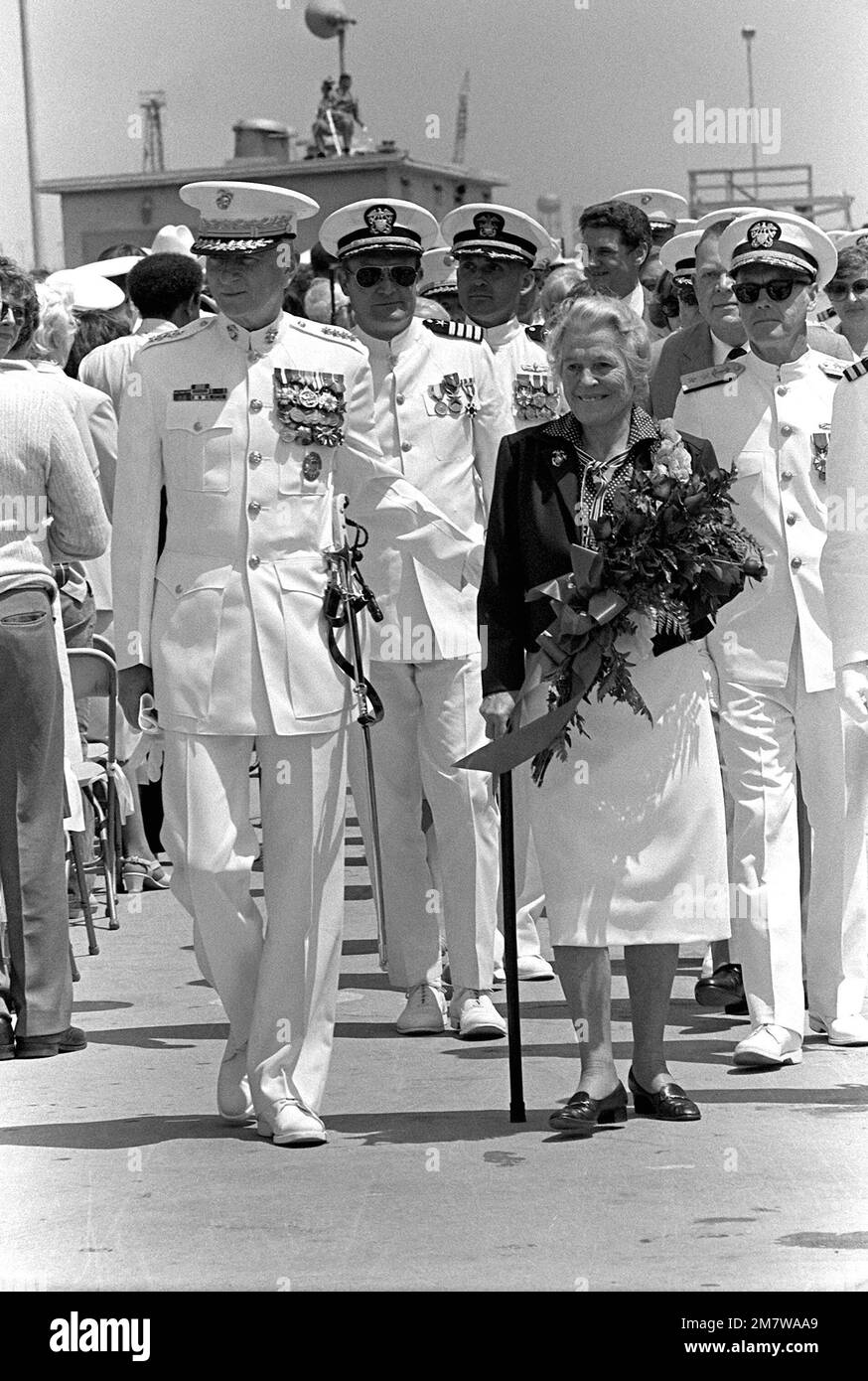 Mrs. Lewis B. Puller, sponsor, and GEN Robert H. Barrow, commandant of ...