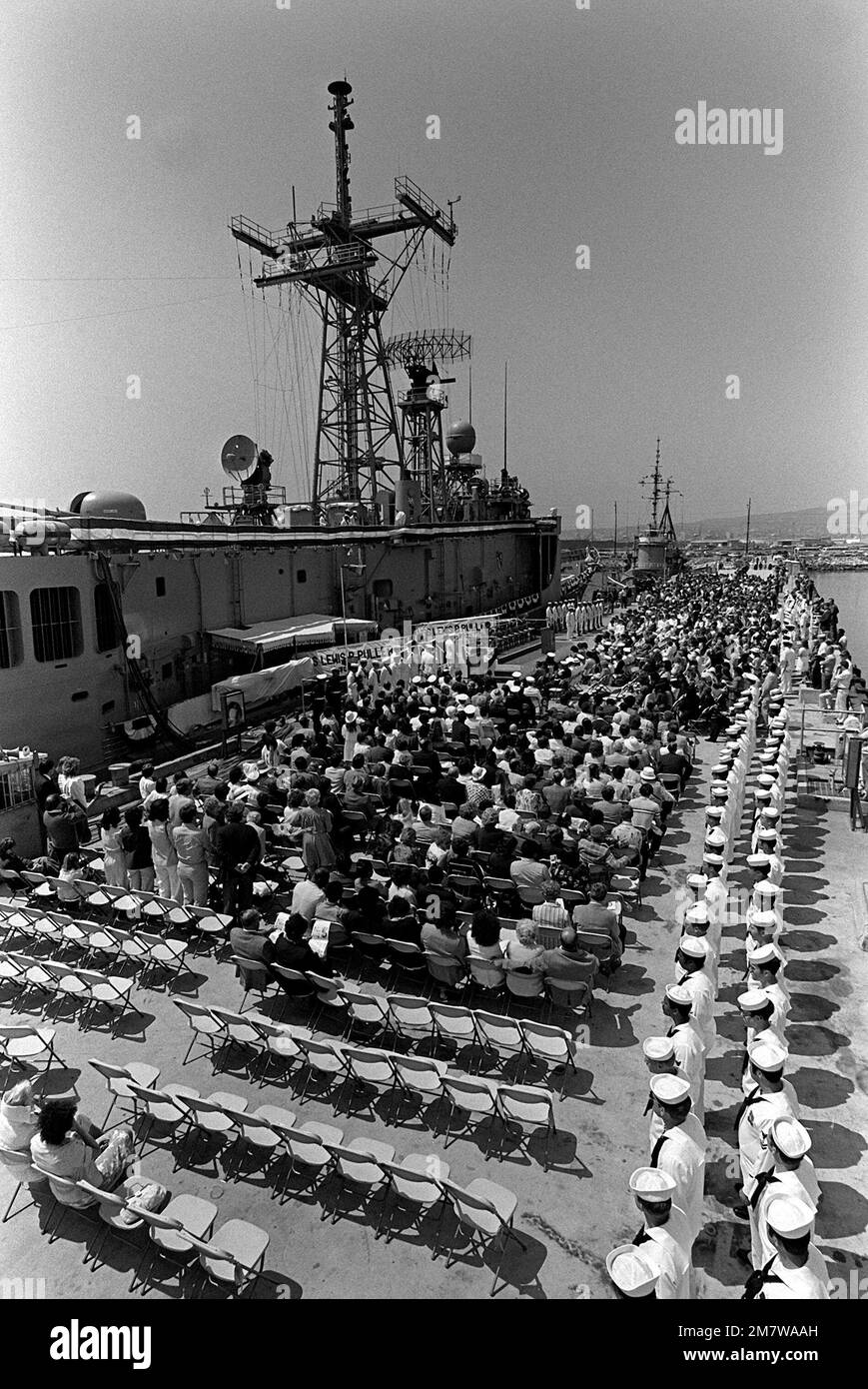 An overall view of the guided missile frigate USS LEWIS B. PULLER (FFG ...