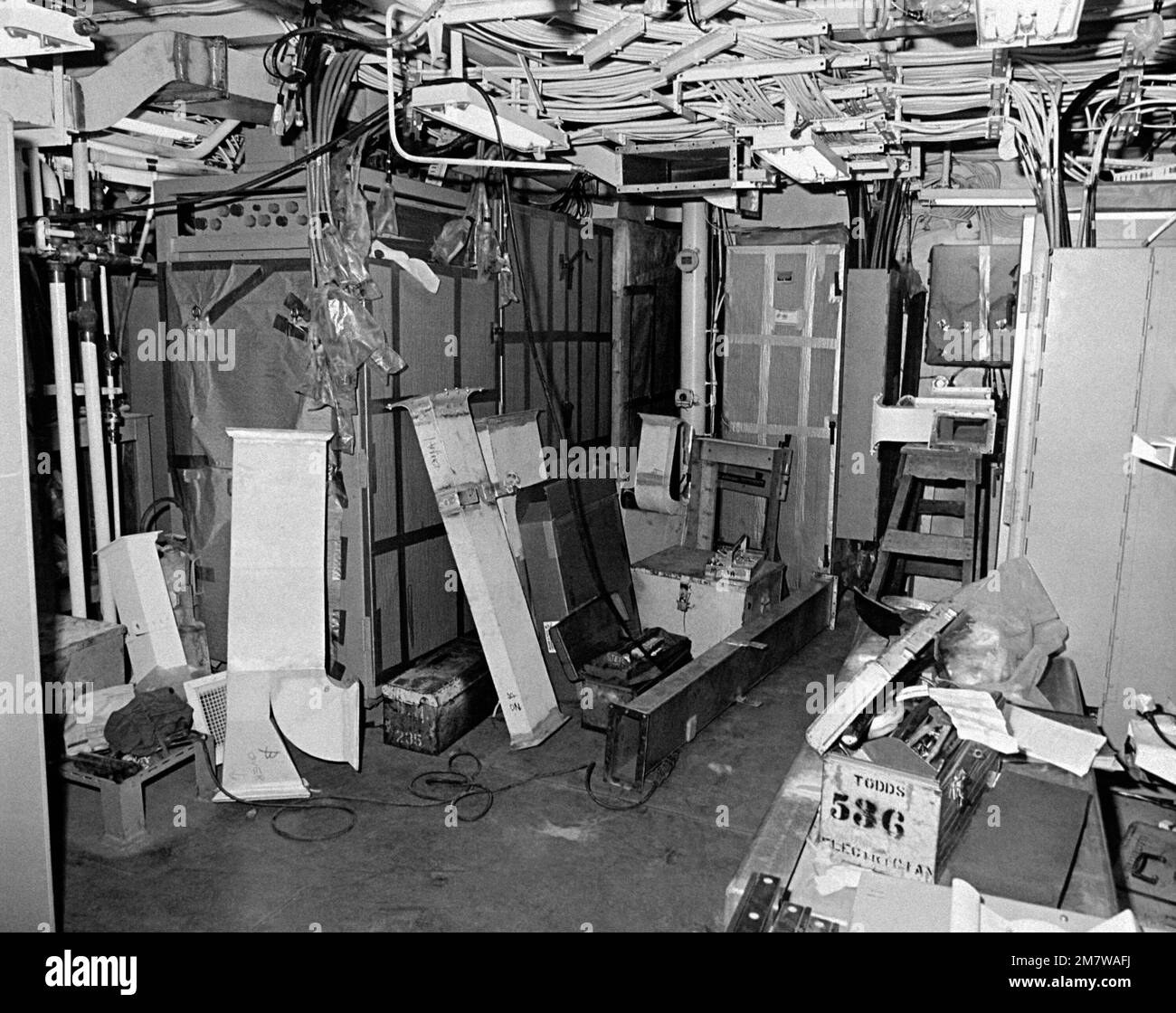 An interior view of the radar, IFF and combat information center space ...