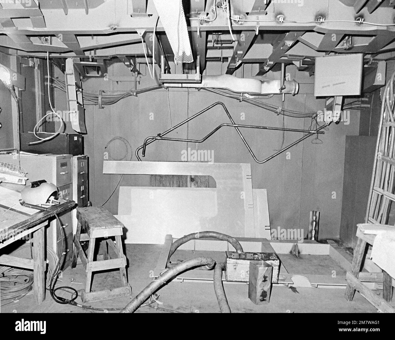 An interior view of the helicopter hauldown and traverse machinery room ...