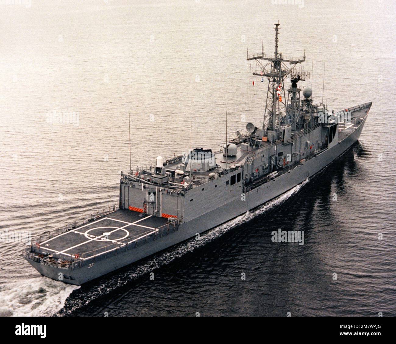 An aerial starboard quarter view of the guided missile frigate ...