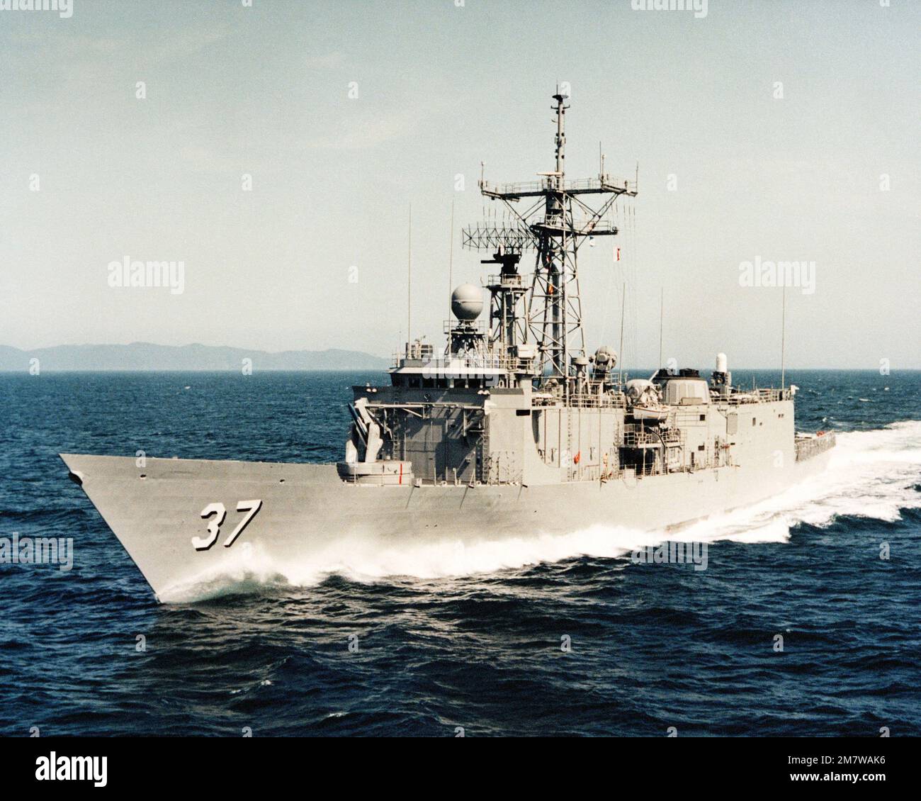 A port bow view of the guided missile frigate CROMMELIN (FFG 37) as ...