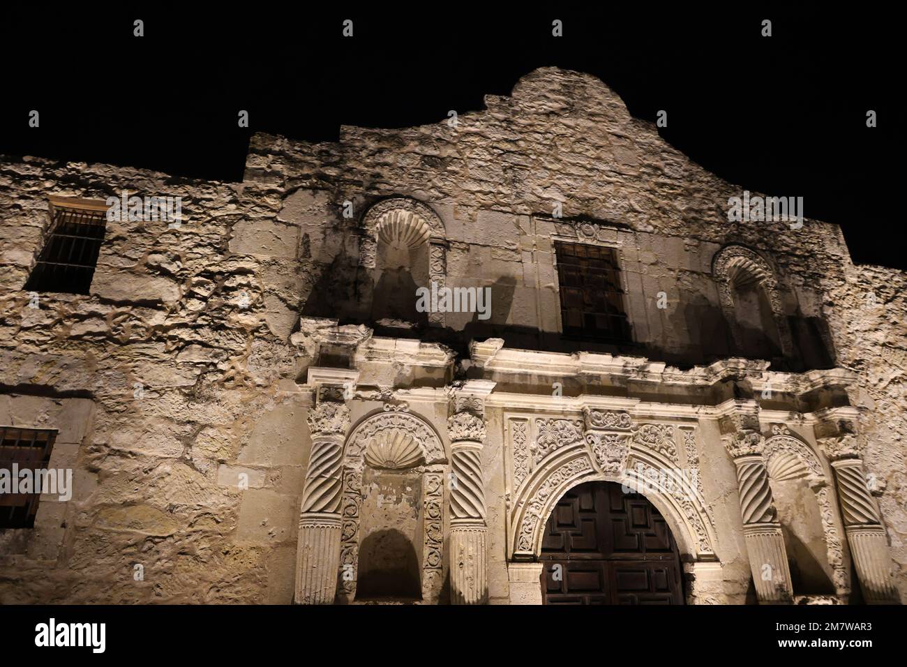 The Mission Alamo fortress at night, Texas, the United States Stock ...